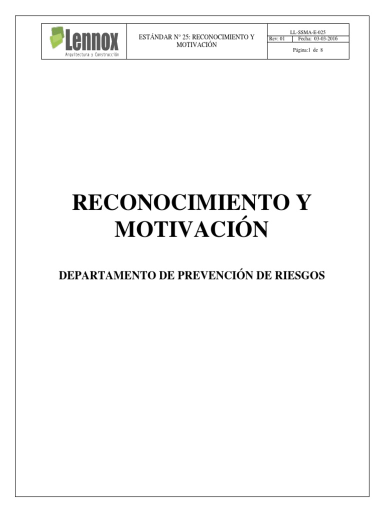 25 RECONOCIMIENTO Y PROMOCION DE LA SEGURIDAD Rev. 0 | PDF | Seguridad y salud ocupacional