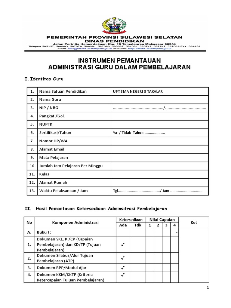 Pemantauan Administrasi Guru 2022 | PDF
