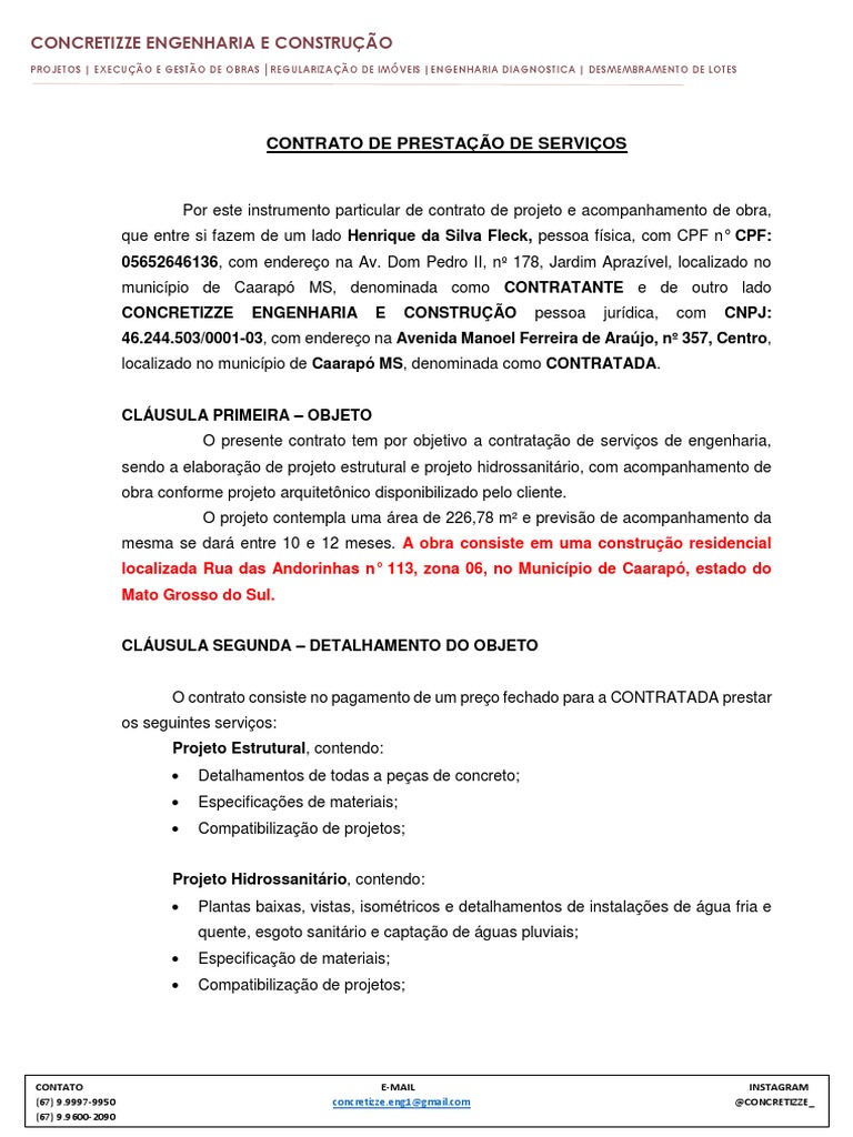 Contrato de Serviços de Engenharia Civil | PDF | Direito Privado ...