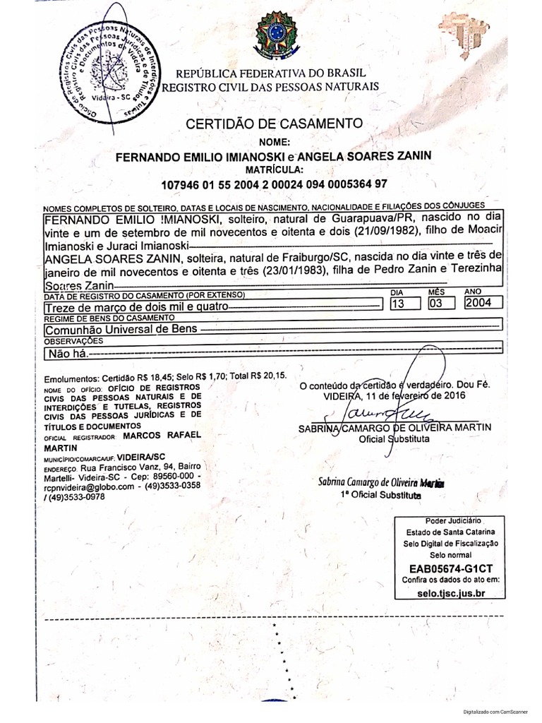 Certidão de Casamento | PDF