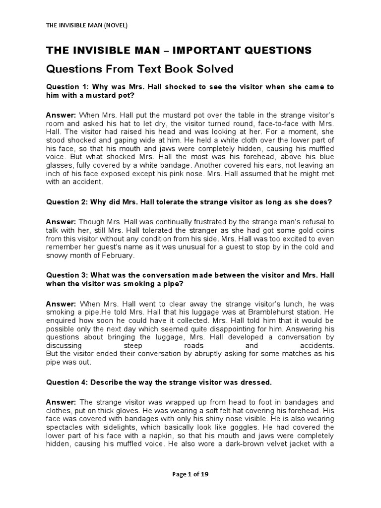 The Invisible Man (Novel) Q & A | PDF | The Invisible Man | Light