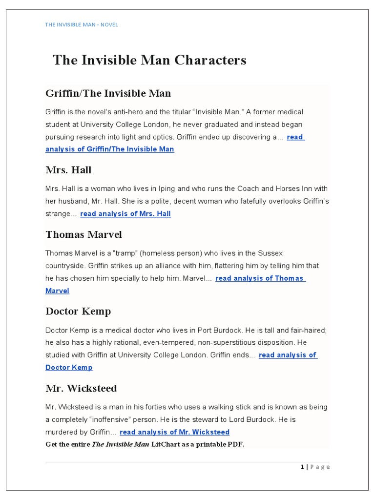 The Invisible Man Characters | PDF | The Invisible Man