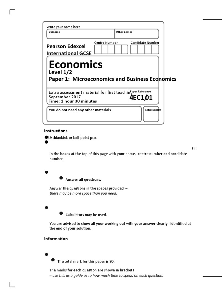 Edexcel IGCSE Economics Paper 1 Guide | PDF | Minimum Wage | Demand
