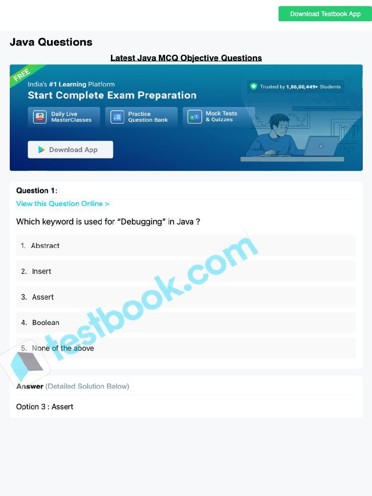 MCQ On Java 5eea6a1139140f30f369eb7d | PDF