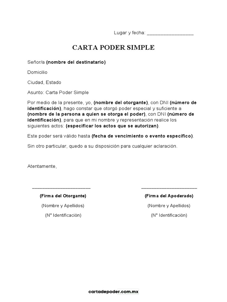 Machote Carta Poder Simple | PDF