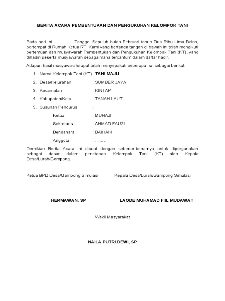 Berita Acara Pembentukan Kelompok Tani | PDF