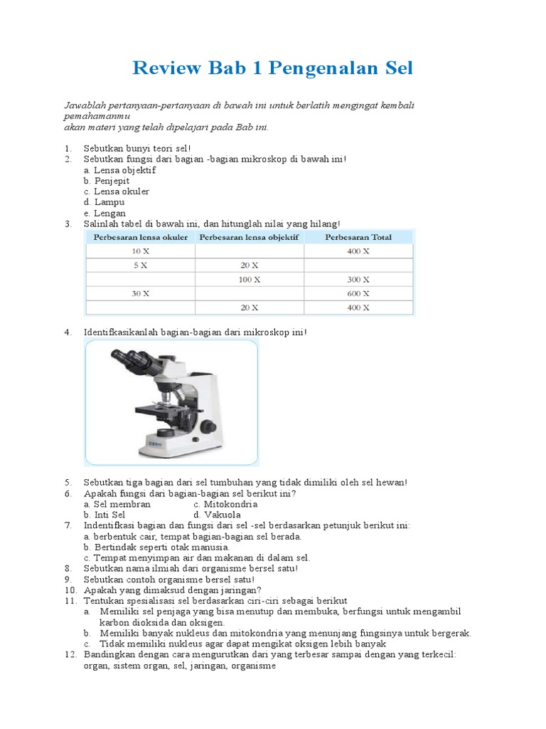 SOAL Review Bab 1 Pengenalan Sel | PDF