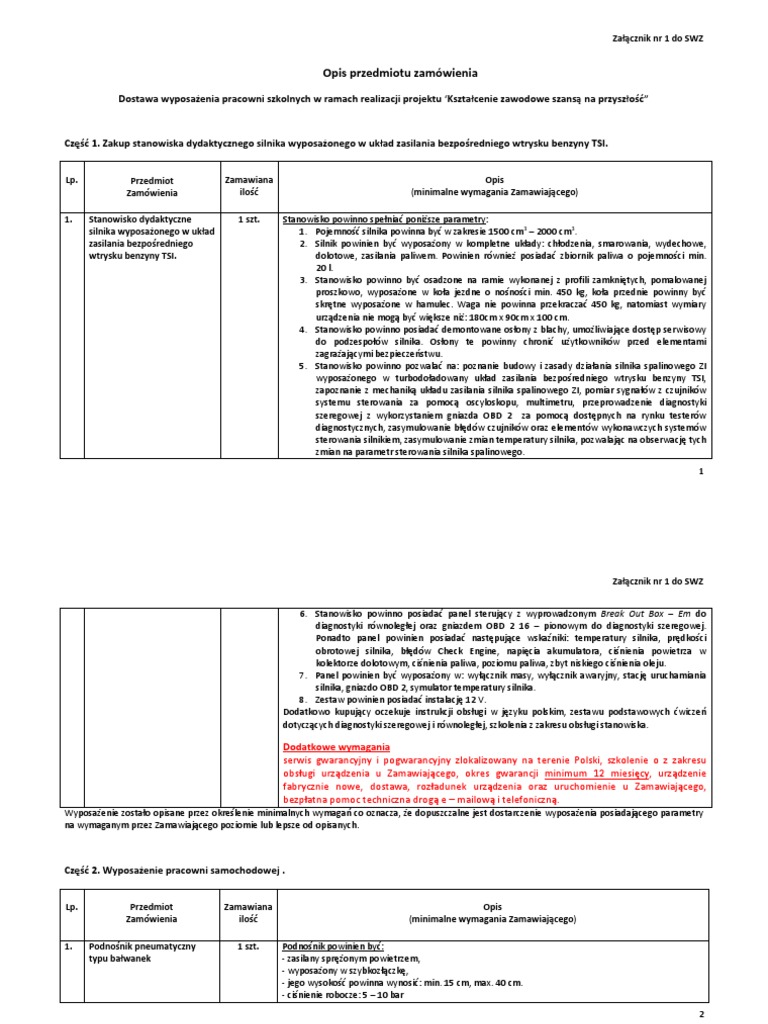 Załącznik NR 1 Opis Przedmiotu Zamówienia | PDF
