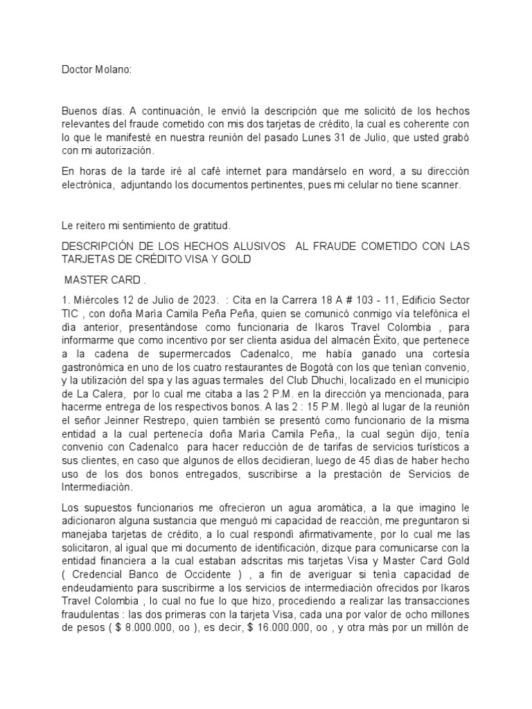 Carta para El Doctor Miguel Molano | PDF