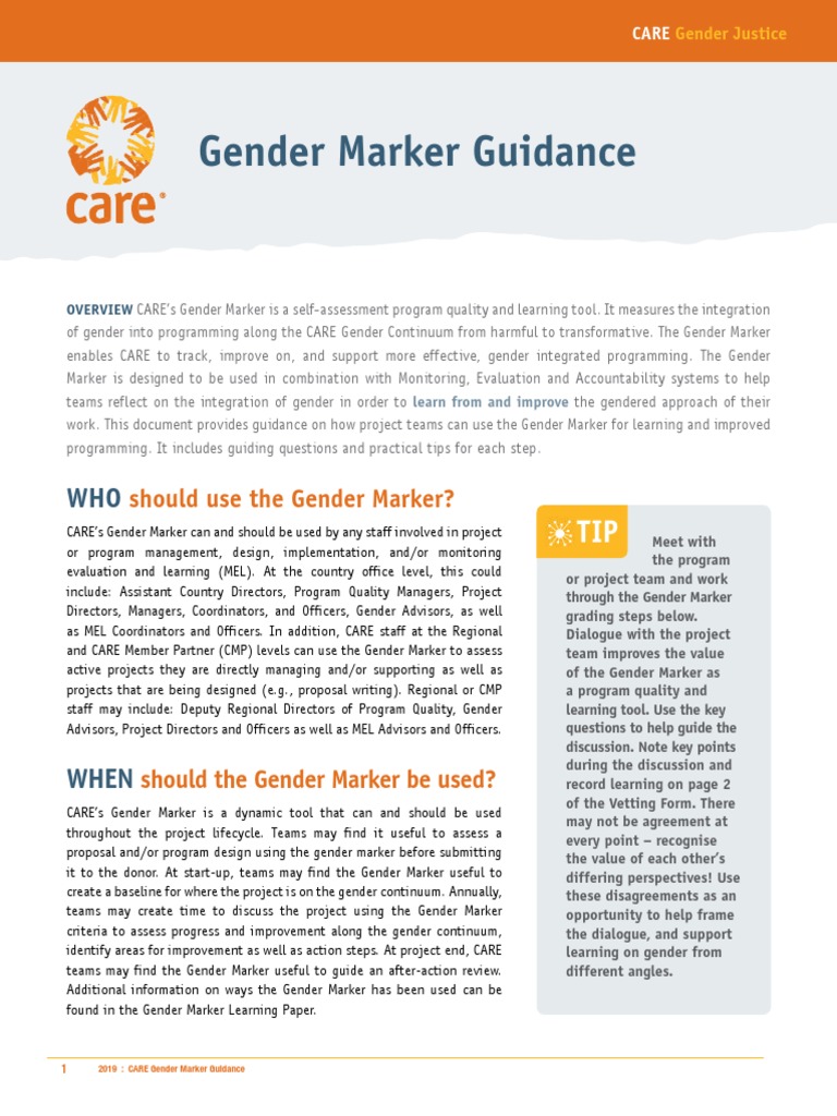 Care Gender Marker Guidance English | PDF | Gender Studies | Gender