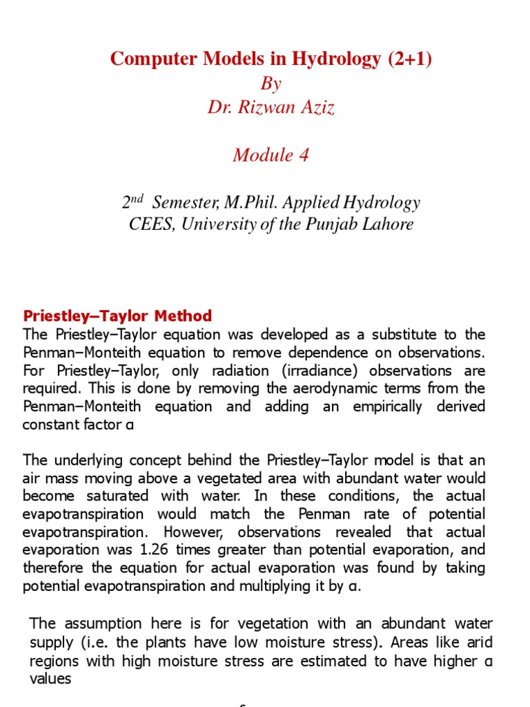 Hydrology Models for M.Phil Students | PDF