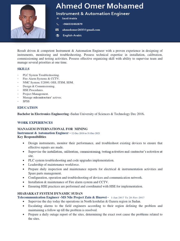 Ahmed Omer CV | PDF | Automation | Computing