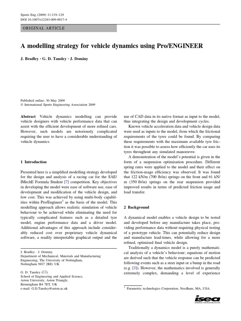 A Modelling Strategy For Vehicle Dynamic | PDF | Technology & Engineering