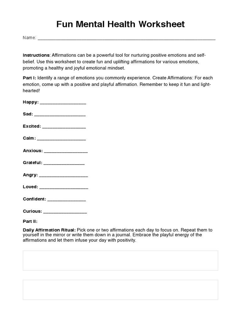 Fun Affirmations for Emotions Worksheet | PDF | Career & Growth | Self ...
