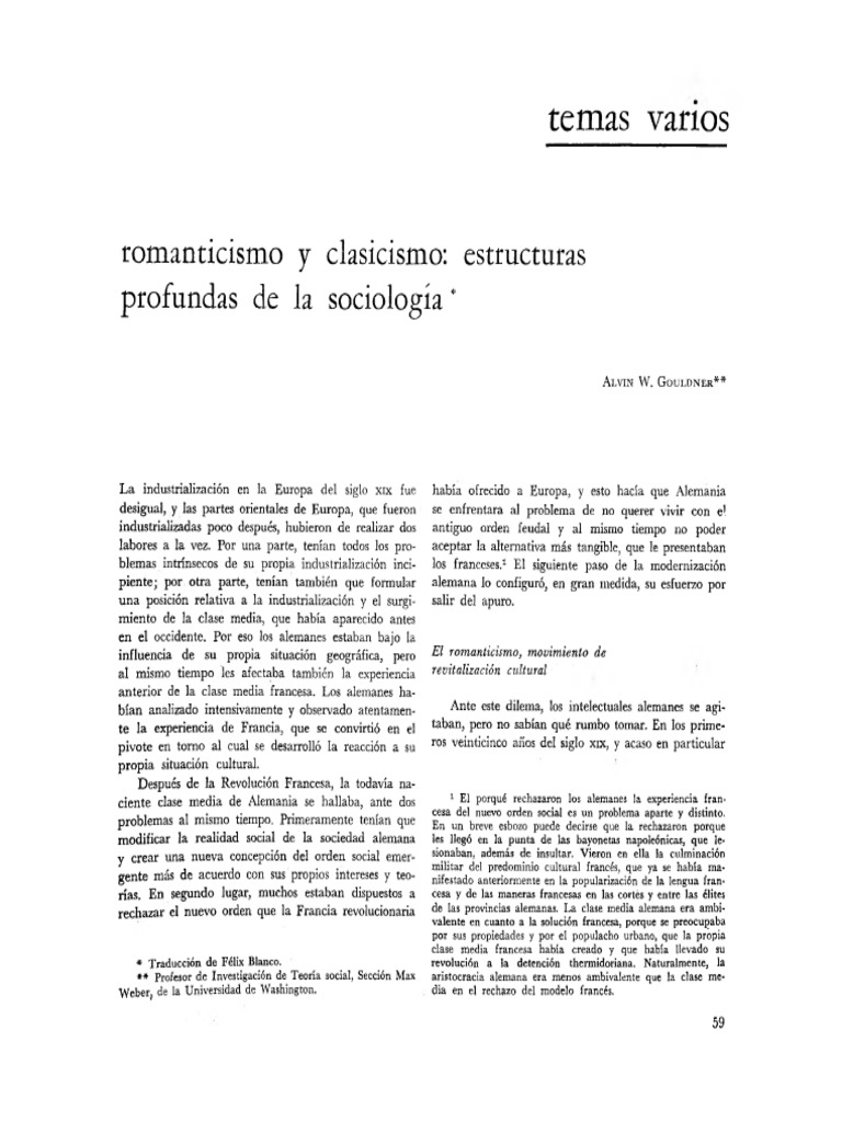 Romanticismo y Clasicismo Estructuras Profundas de La Sociología (1973 ...