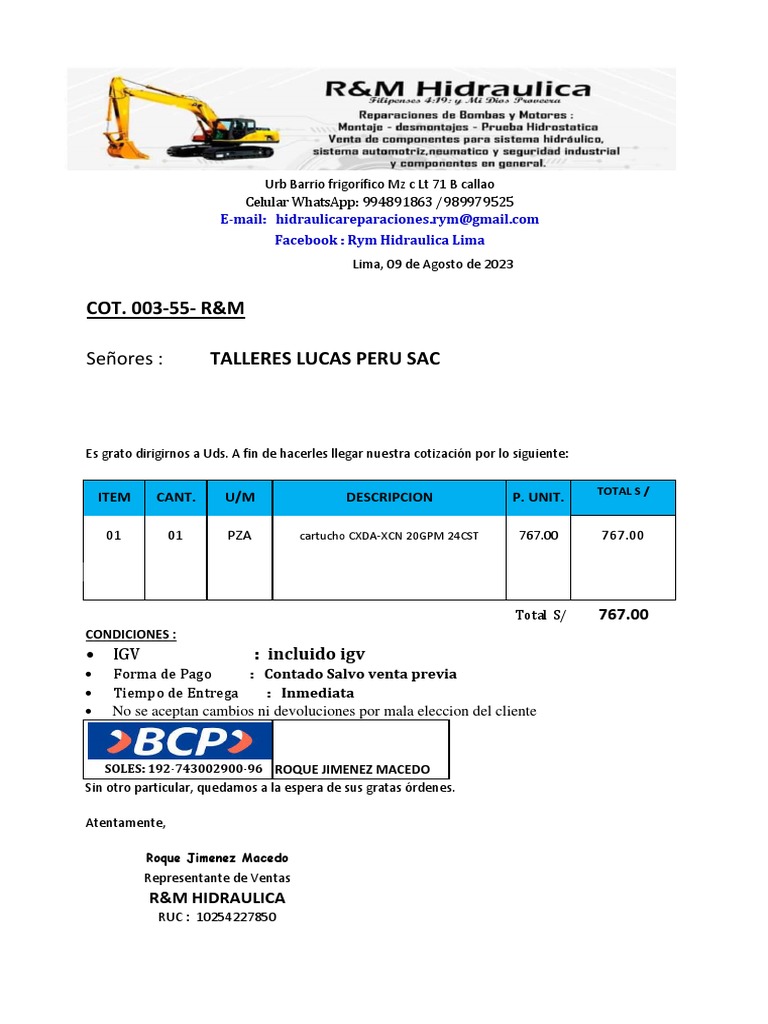 Cotizacion - Talleres Lucas Peru Sac2 | PDF