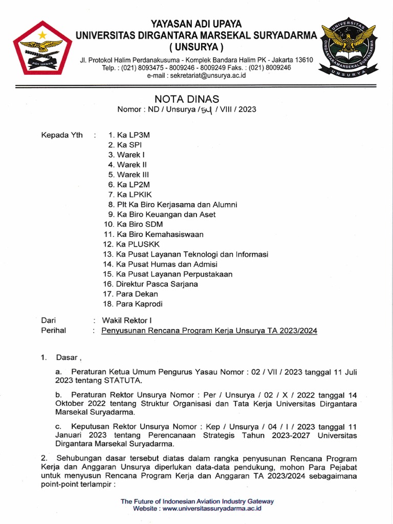 Nota Dinas Penyusunan Rencana Program Kerja Unsurya Ta.2023-2024 | PDF Nota Dinas Penyusunan Rencana Program Kerja Unsurya Ta.2023-2024 | PDF