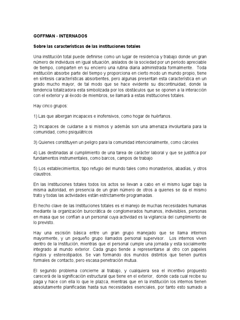 Goffman. Internados. Introducción | PDF | Institución