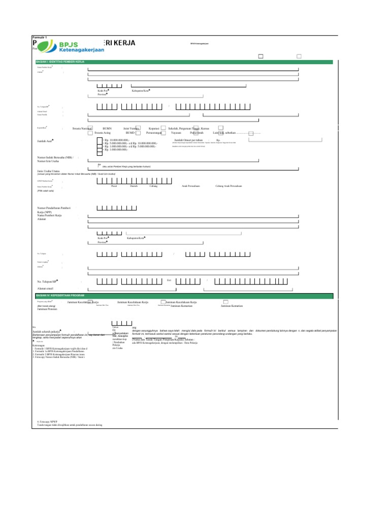 Formulir Pendaftaran BPJS Ketenagakerjaan | PDF