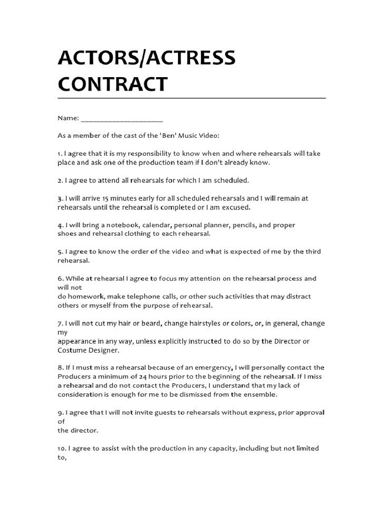 Actor or Actress Contract for Film Production | PDF