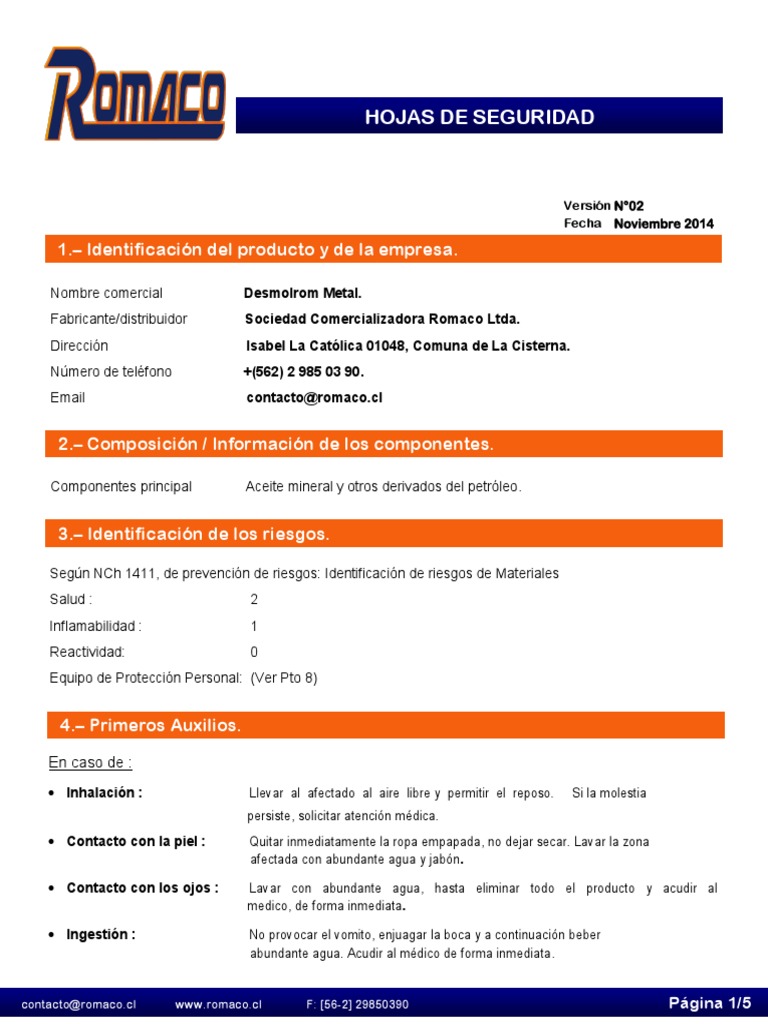 Hds Desmoldante Romaco - Metal | PDF | Ciencias fisicas | Química