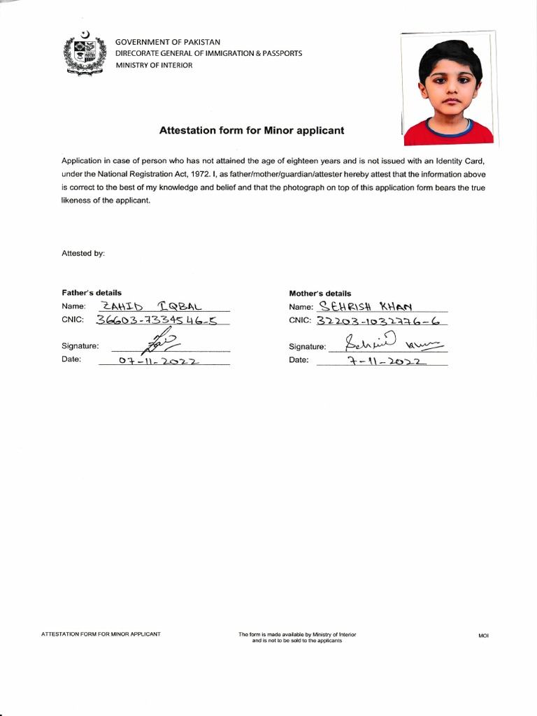 Minor Attestation Form | PDF