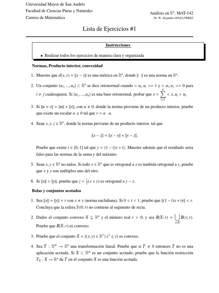 Exercises List 1 | Descargar gratis PDF | Conjunto (Matemáticas) | Conjunto convexo