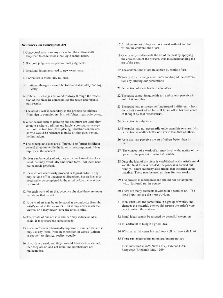 1969 Sol LeWitt Sentences On Conceptual Art | PDF