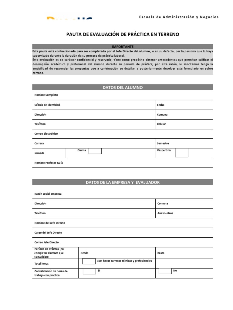 Pauta de Evaluacion de Practica en Terreno | PDF | Evaluación | Motivación