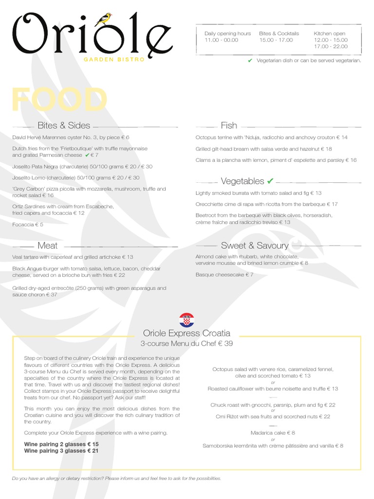 Oriole Menu English | PDF | Food And Drink | Fermented Drinks