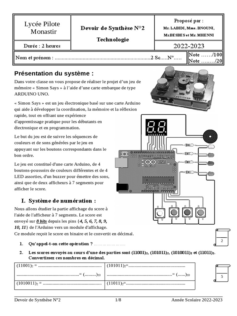 2SC-devoir de Synthese Numéro 2 2022-2023 | PDF
