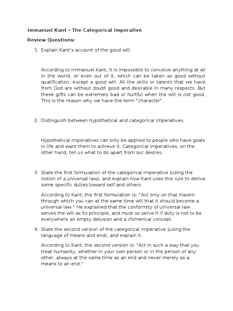 Immanuel Kant - The Categorical Imperative | PDF | Immanuel Kant ...