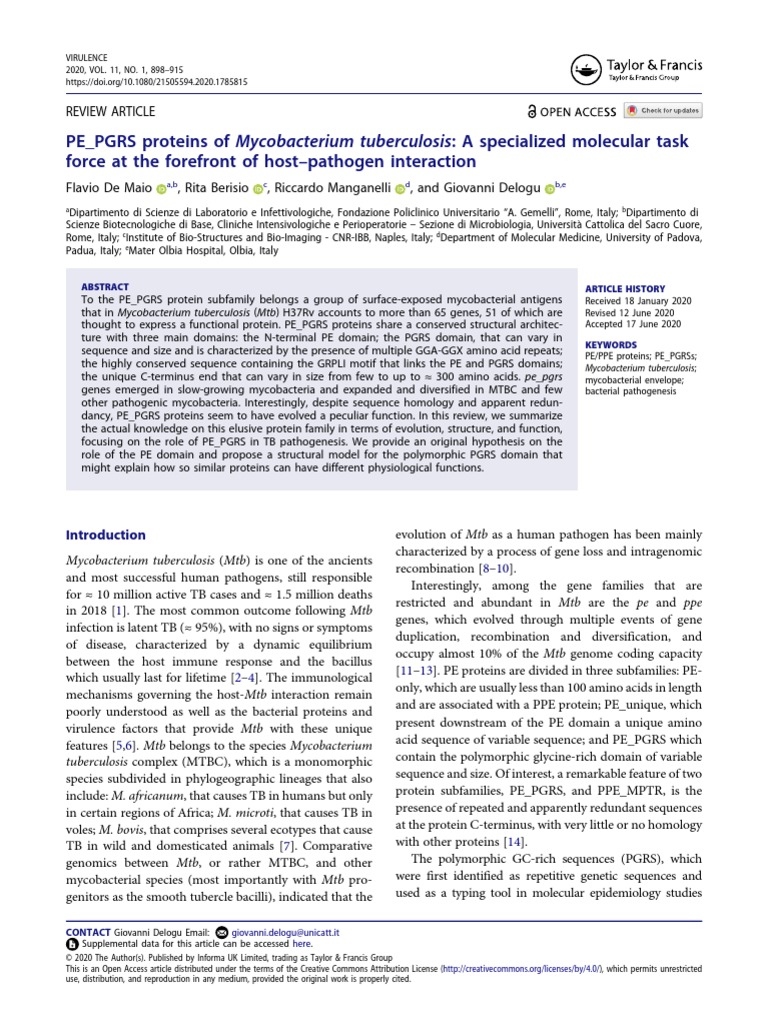 PE - PGR Proteins of Mycobacterium Tuberculosis - A Specialized ...