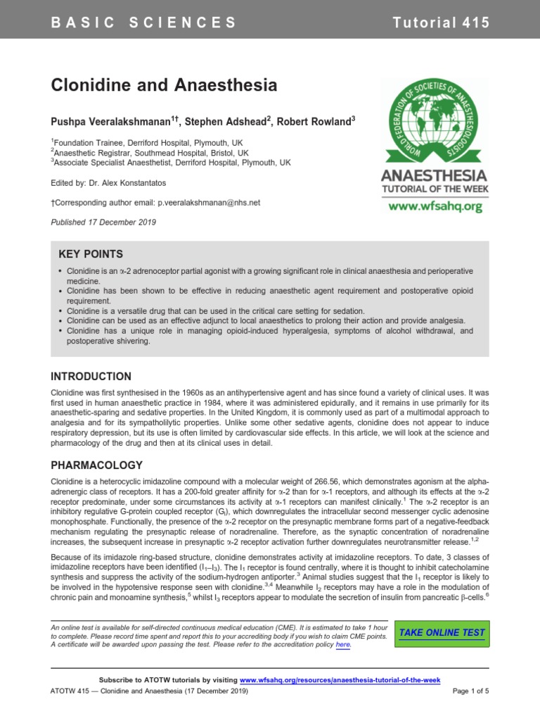 Clonidine and Anaesthesia | PDF | Anesthesia | Opioid