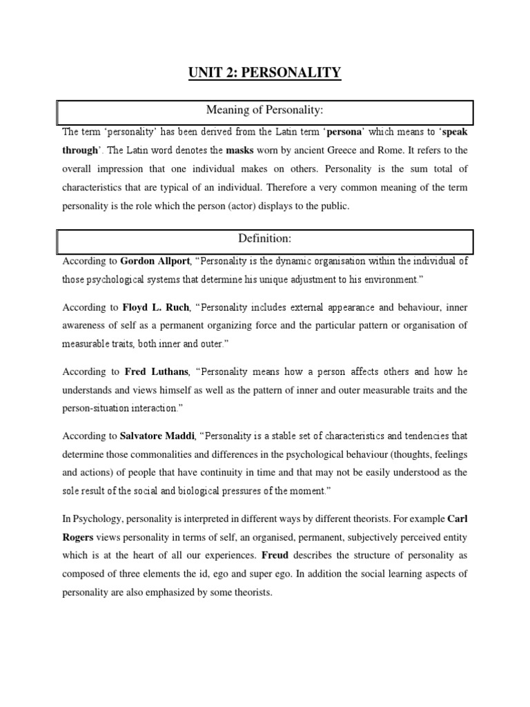 Unit 2 Personality | PDF | Unconscious Mind | Self Actualization