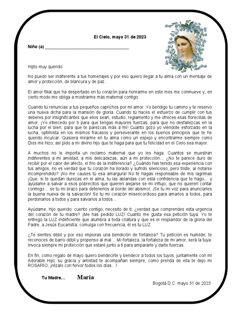 Carta de La Virgen A Sus Hijos | PDF | Religión y espiritualidad