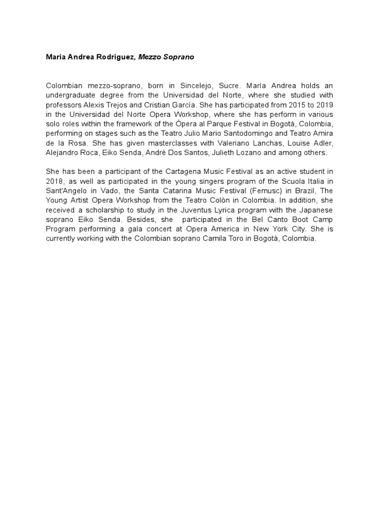 Maria Andrea Rodriguez, Mezzo Soprano | PDF