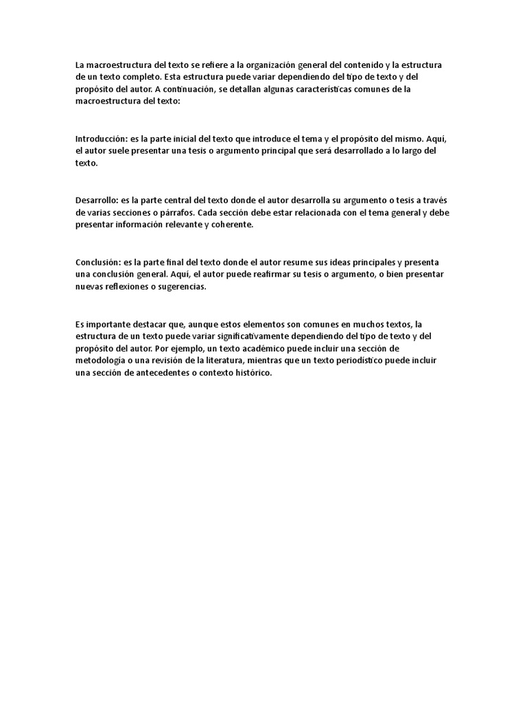 La Macroestructura Del Texto Se Refiere A La Organización General Del ... La Macroestructura Del Texto Se Refiere A La Organización General Del ...