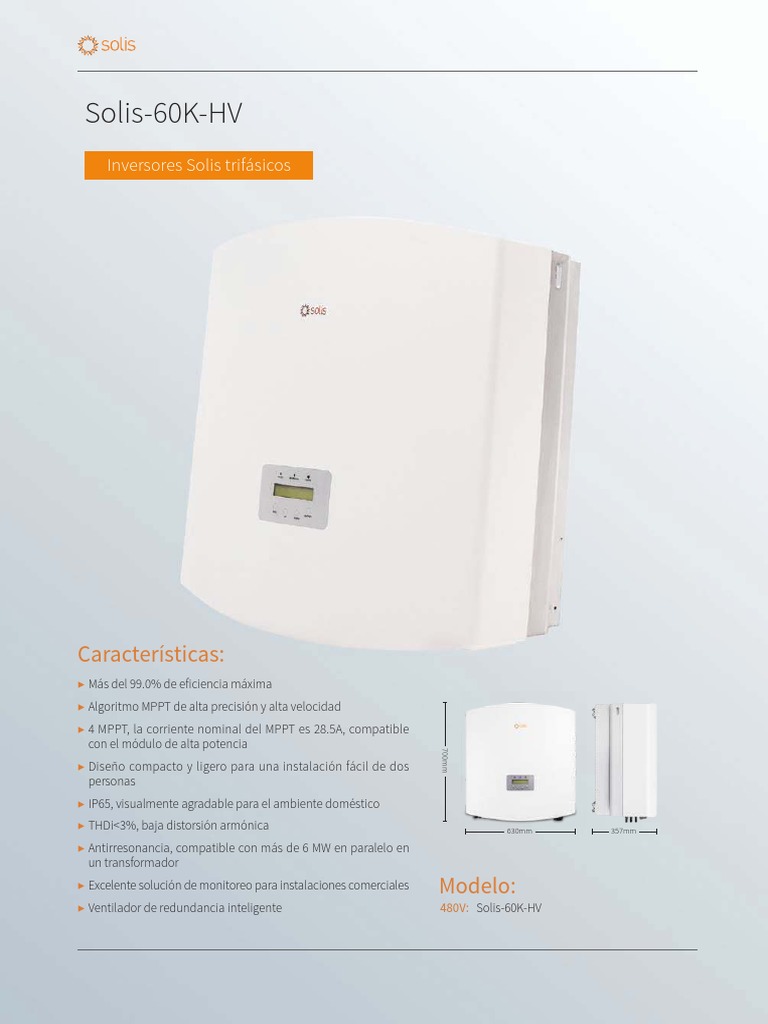 Ficha Técnica Inversor Solis 60K HV 480V | PDF | Ingenieria Eléctrica | Electricidad