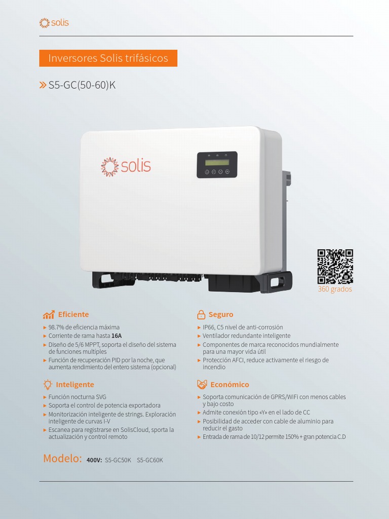 Solis Datasheet S5-GC (50-60) K ESP | PDF | Energia electrica | Bienes manufacturados