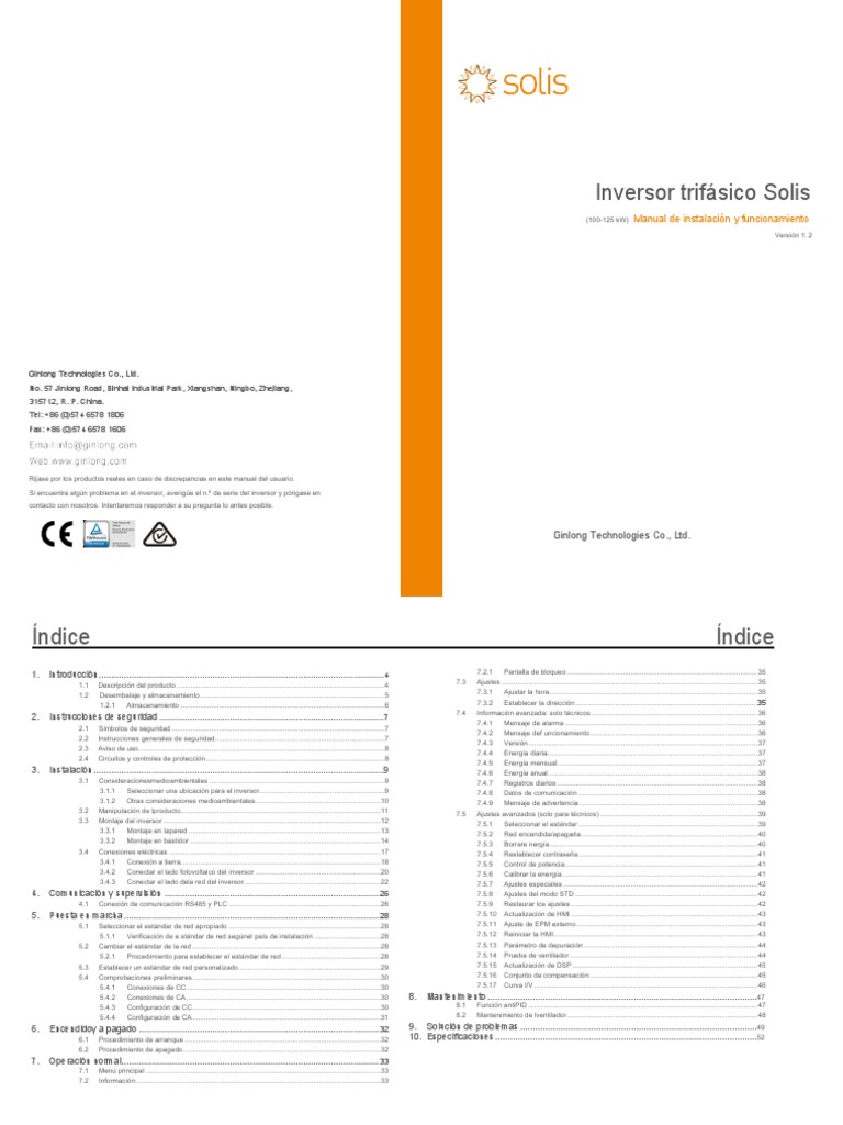 Solis Manual 3P 100-125K 5G V1,2 ESP | PDF
