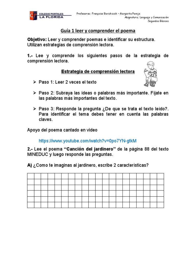 Comprensión de Poemas para Niños | PDF