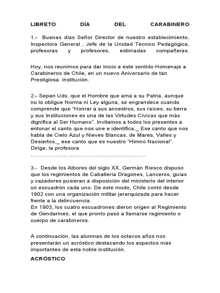 Vdocuments - MX - Libreto Dia Del Carabinero | PDF | Chile Vdocuments - MX - Libreto Dia Del Carabinero | PDF | Chile