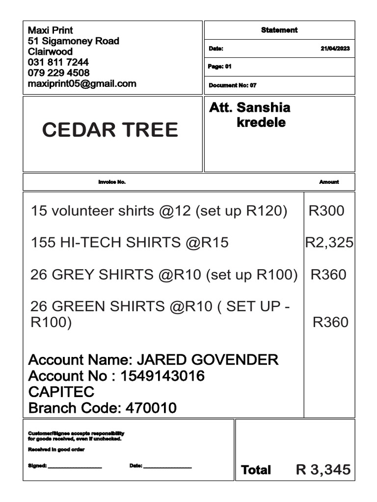 Cedar Tree Invoice | PDF
