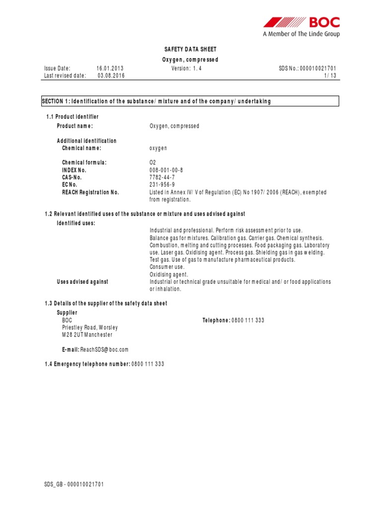 UN 1072 Oxygen Compressed | PDF