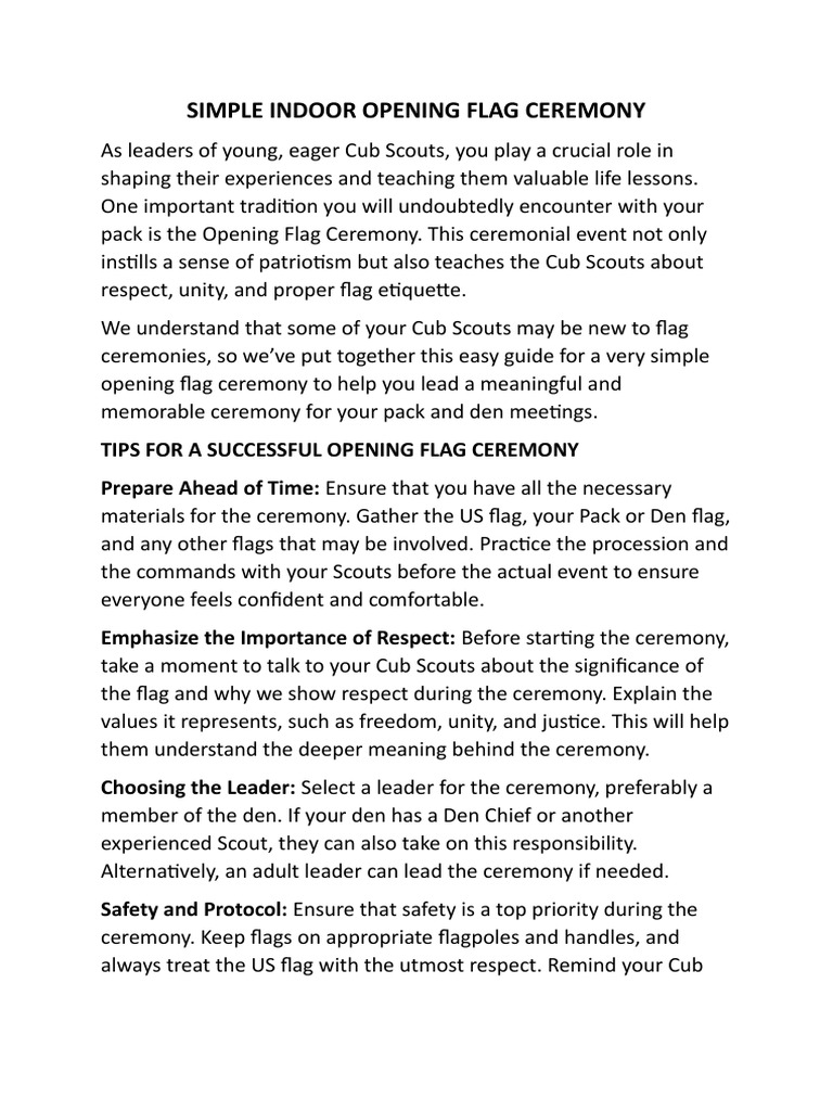 Simple Cub Scout Flag Ceremony Guide | PDF