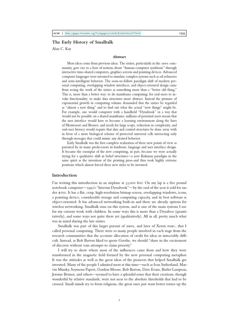 The Early History Of Smalltalk Download Free Pdf Pointer Computer Programming Object