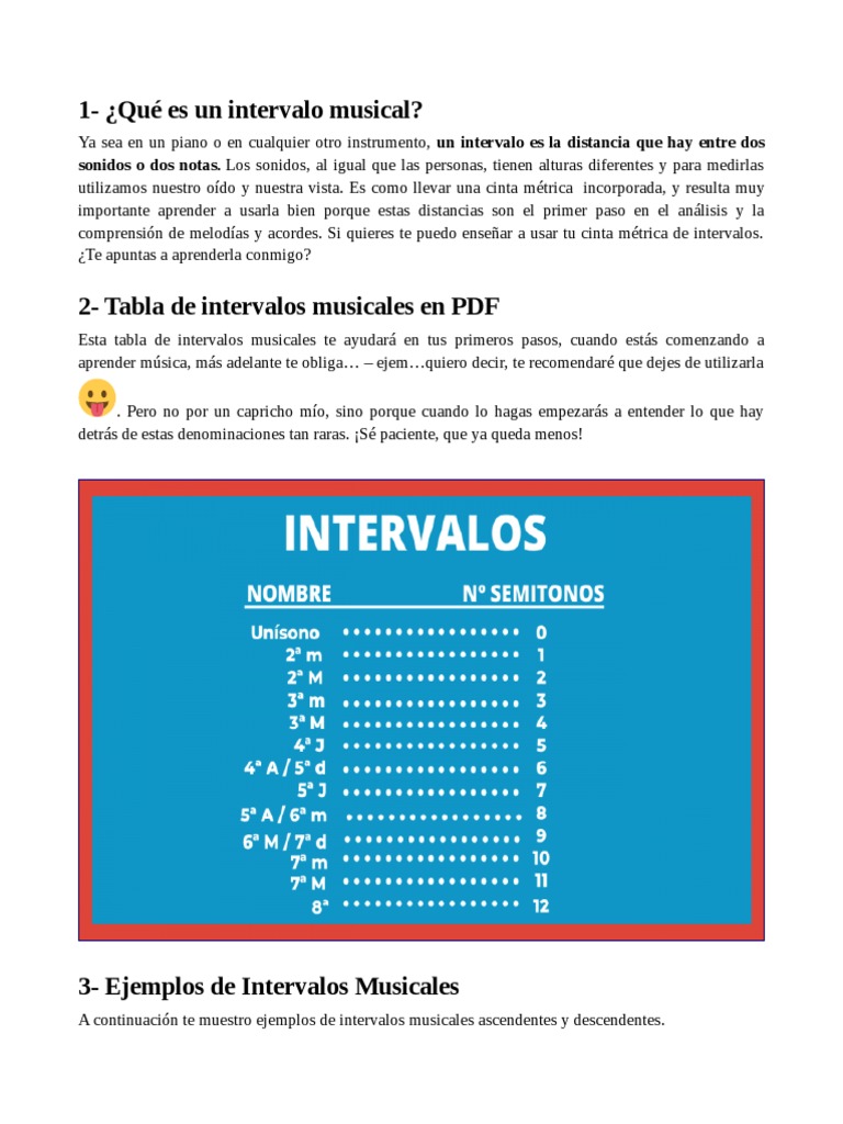 Tabla de Intervalos Musicales | PDF | Intervalo (música) | Escala (música)