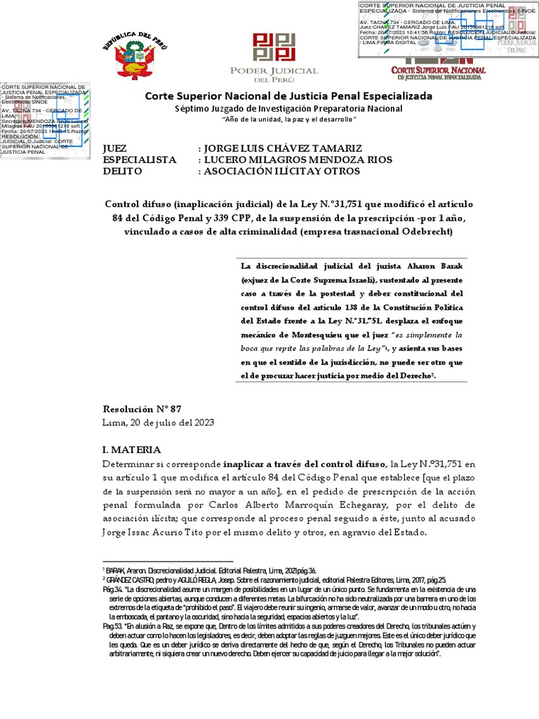 INAPLICACION DE LA LEY 31751 PLAZOS DE PRESCRIPCION LAVA JATO RES. 87 ...
