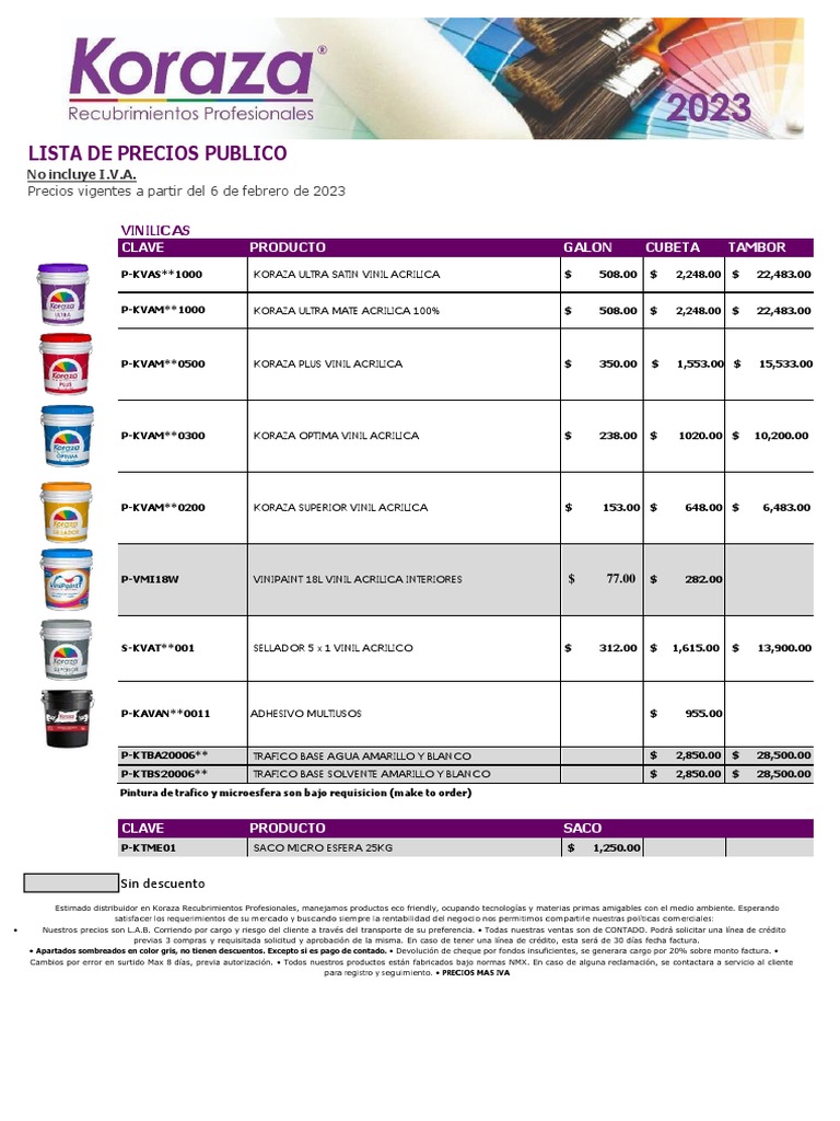 Lista de Precios Publico 2023 Ok | PDF | Factura | Economias